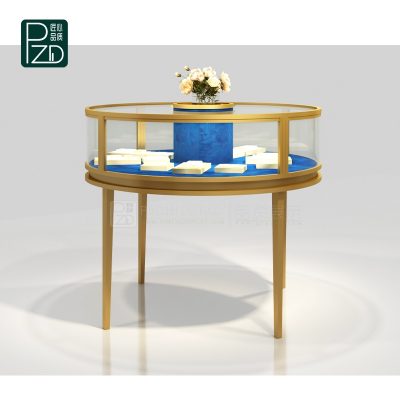 Golden round glass showcase for jewelry duty free shop | Guangzhou ...