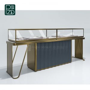 Feature Design Stainless Steel Gold Jewelry Showcase With LED Lights ...