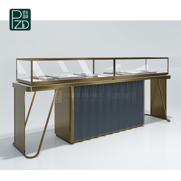 Feature Design Stainless Steel Gold Jewelry Showcase With LED Lights ...