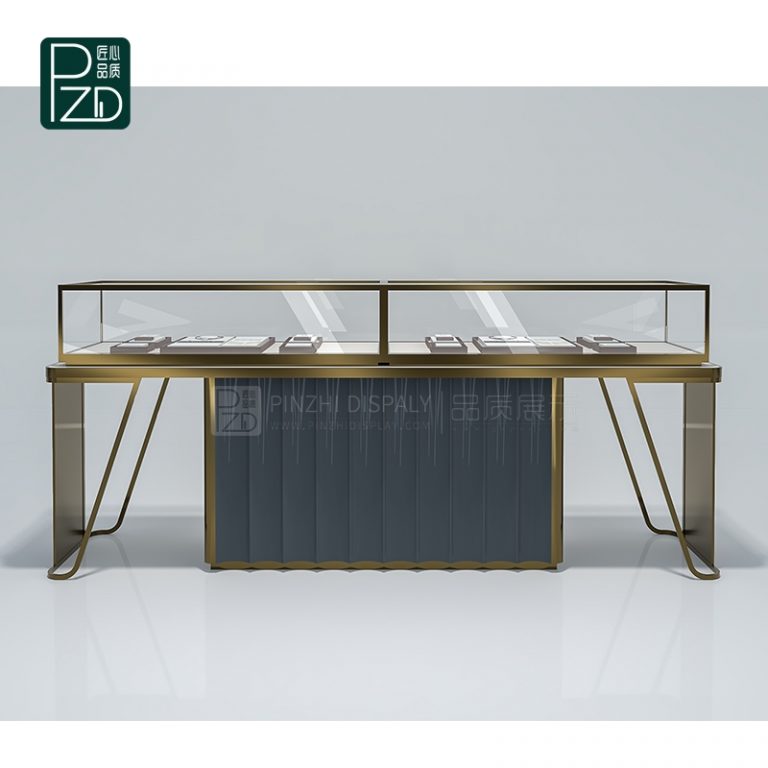 Feature Design Stainless Steel Gold Jewelry Showcase With LED Lights ...